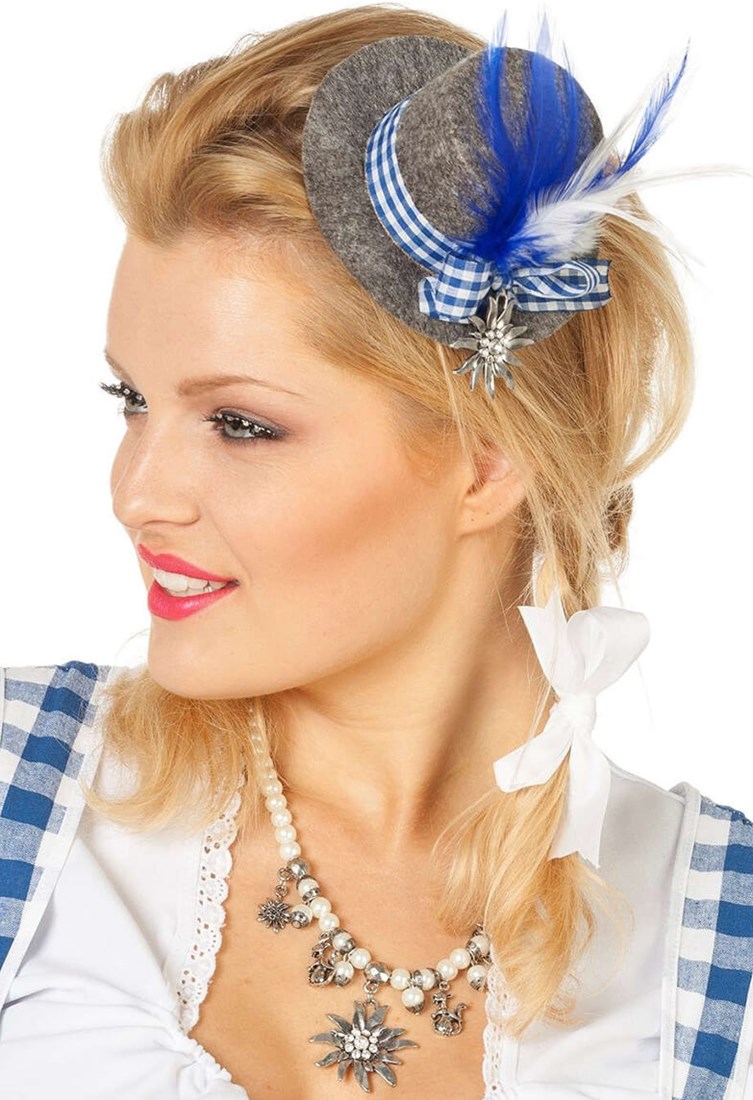 Tiroler Mini Hoedje Met Clip Grijs/Blauw Kopen?